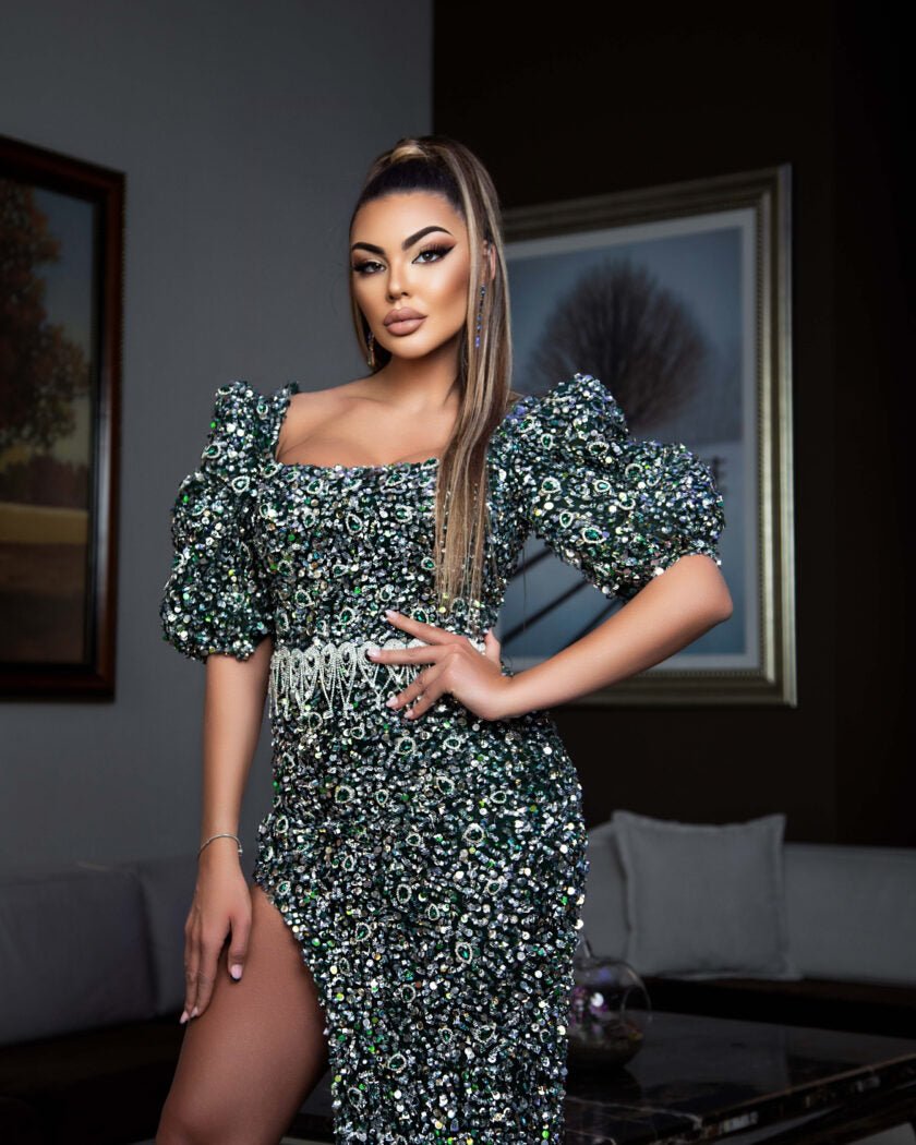 Quola Sequined Puff Sleeve Dress – Blini Fashion House