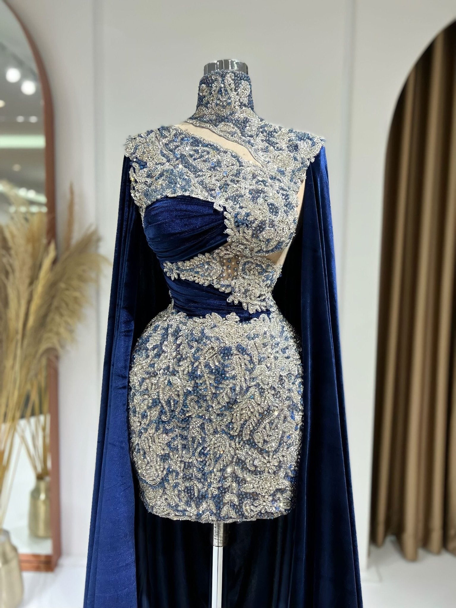 Lunara High Neck Dress with Glittering Stone Embellishments – Blini Fashion House